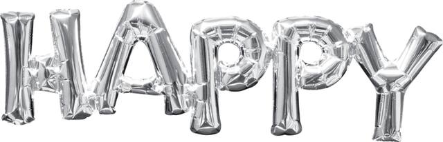 "Happy" Letters Satin Foil Balloon, Assorted Colours, 33x9-in, Air ...