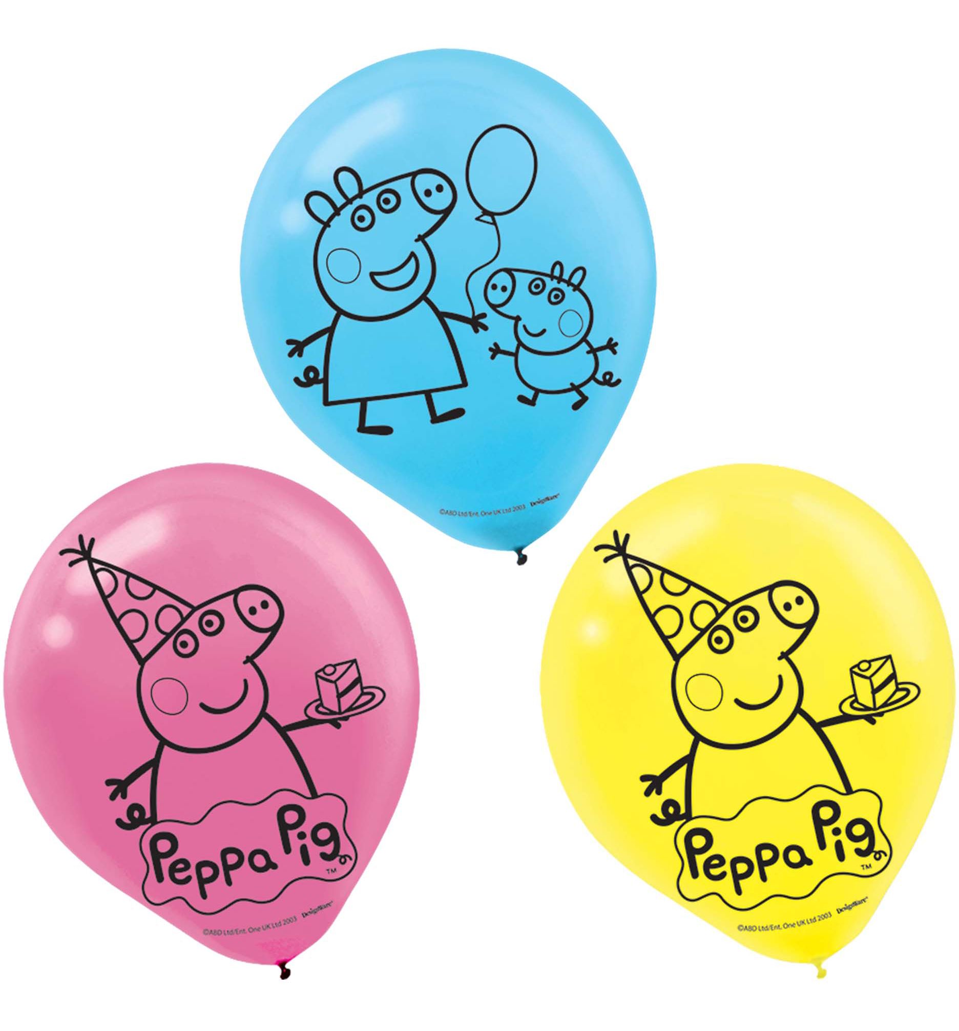 Nickelodeon Peppa Pig Round Latex Balloons, Blue/Pink/Yellow, 12-in, 6 ...