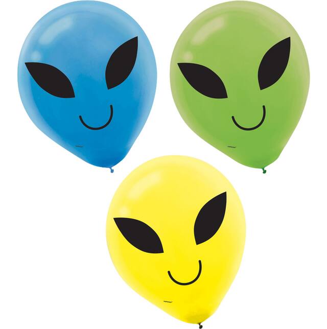 Alien Round Latex Balloons, Blue/Green/Yellow, 12-in, 15-pk, for ...