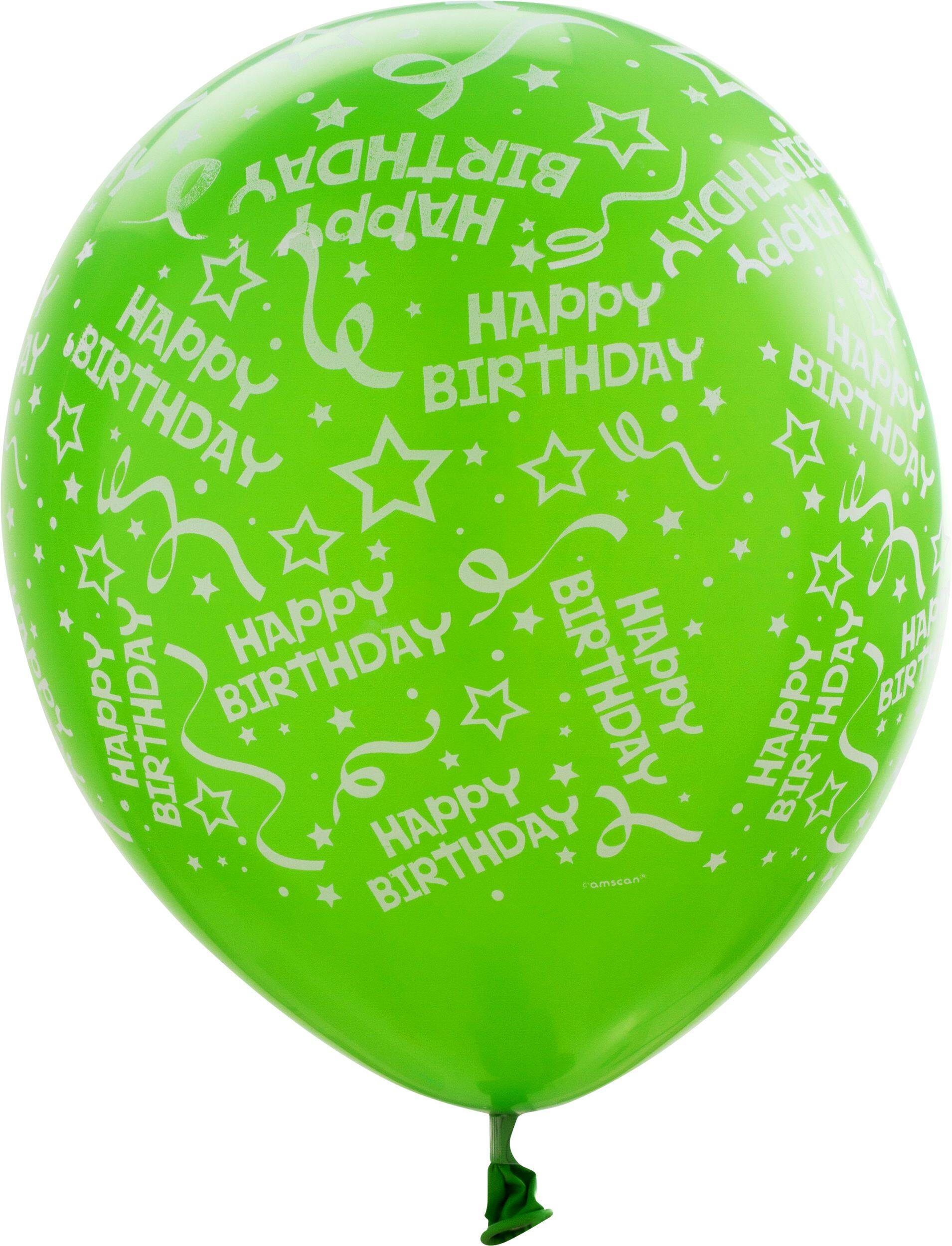 "Happy Birthday" Round Latex Balloons, Pink/Green/Blue/Yellow/Orange ...