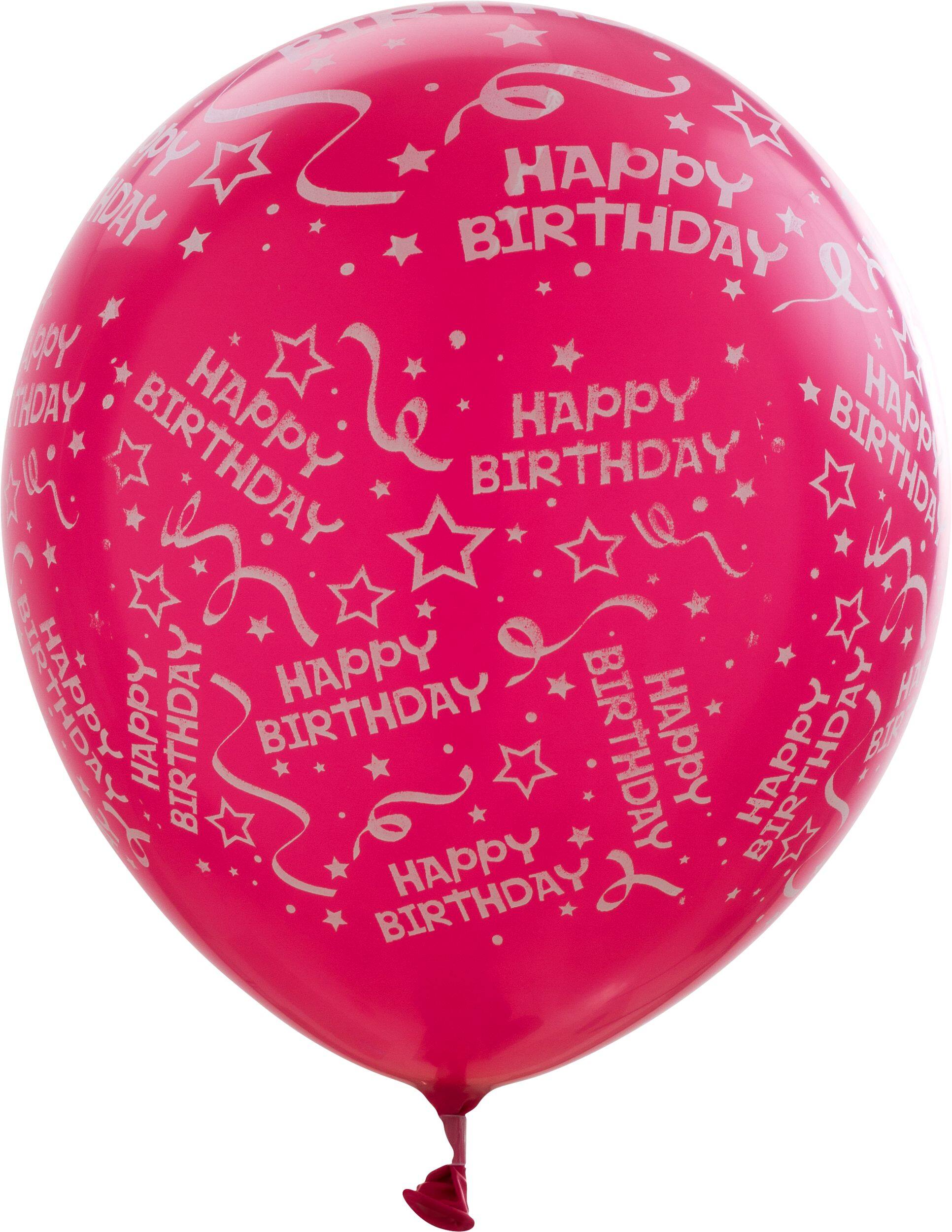 "Happy Birthday" Round Latex Balloons, Pink/Green/Blue/Yellow/Orange ...