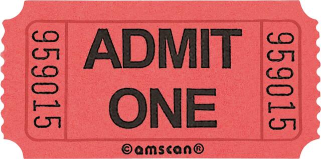 "Admit One" Ticket Roll, Assorted Colours, 2-in, 1000-pk, for Birthday ...