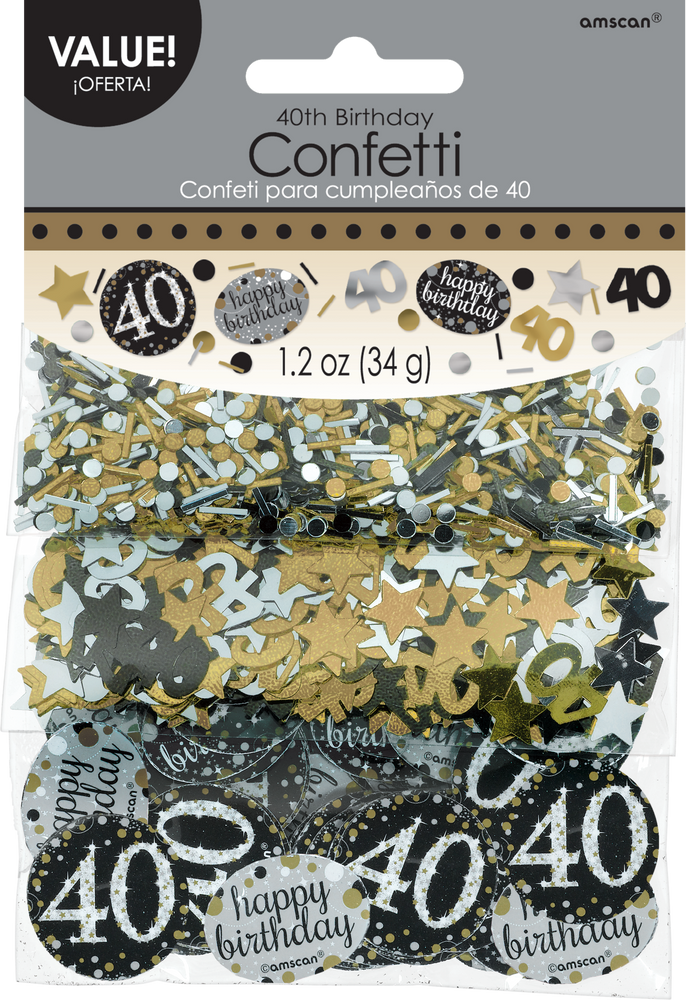 Confetti d'anniversaire étape 40e anniversaire, noir/argent/or ...