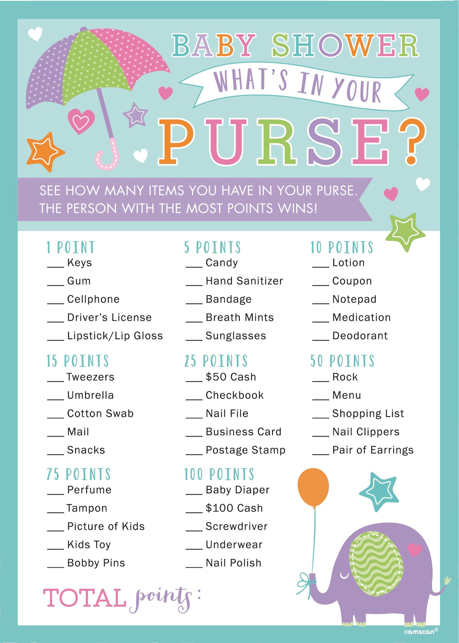 What's in Your Purse Baby Shower Game | Party City