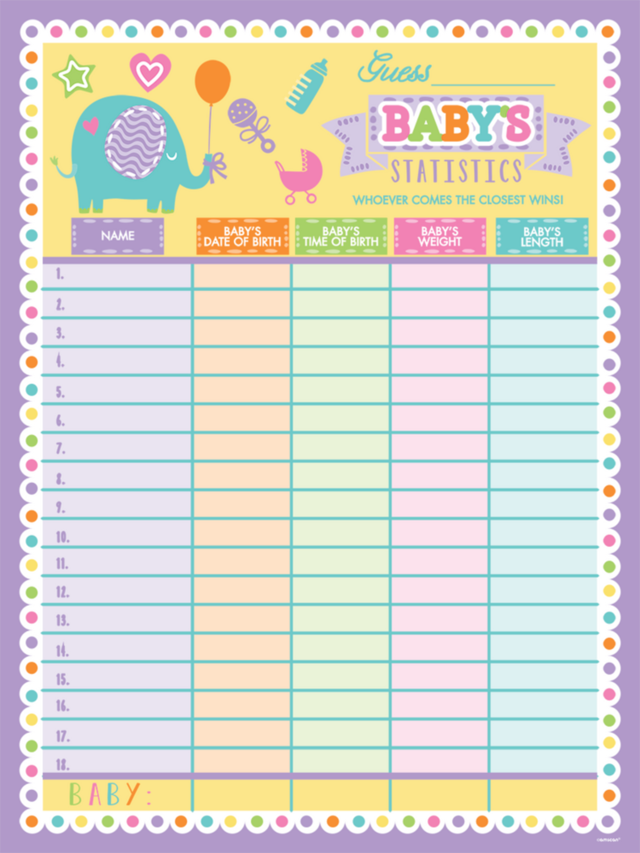 Guess the Baby Statistics Baby Shower Game Poster | Party City