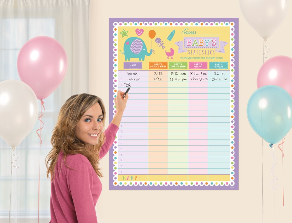 Guess the Baby Statistics Baby Shower Game Poster | Party City