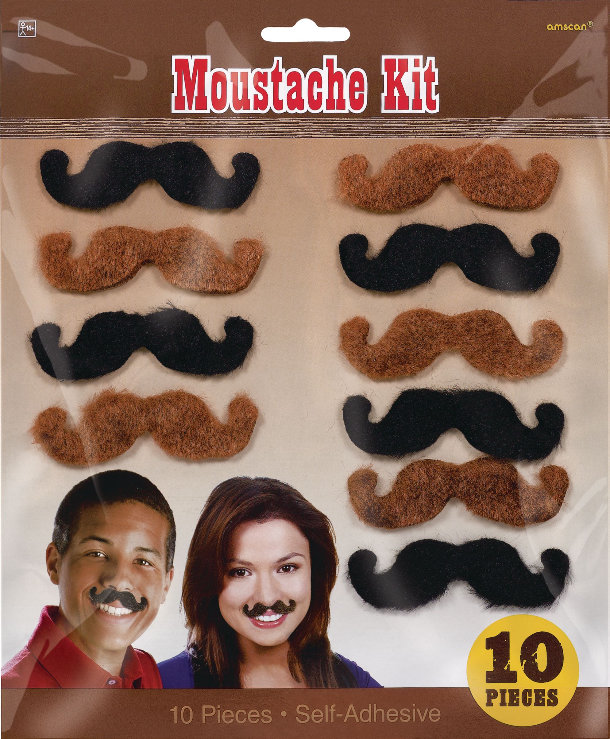 Self-Adhesive Western Moustaches, Black/Brown, One Size, 10-pk ...
