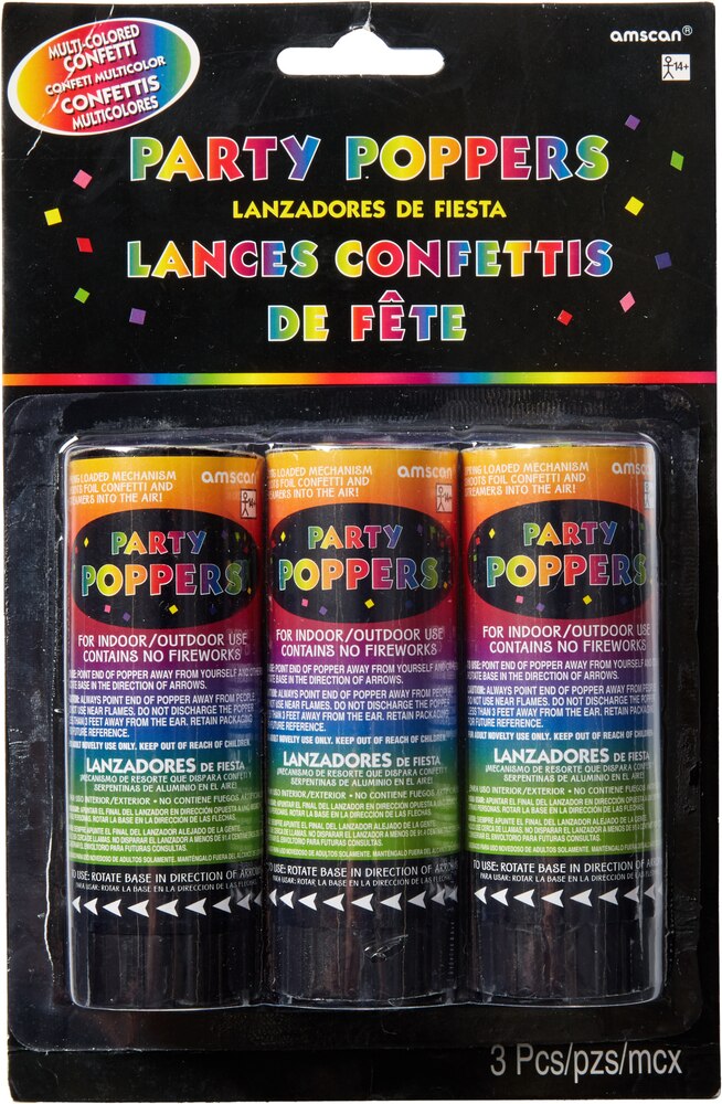 Super Confetti Party Poppers, 3-pk | Party City
