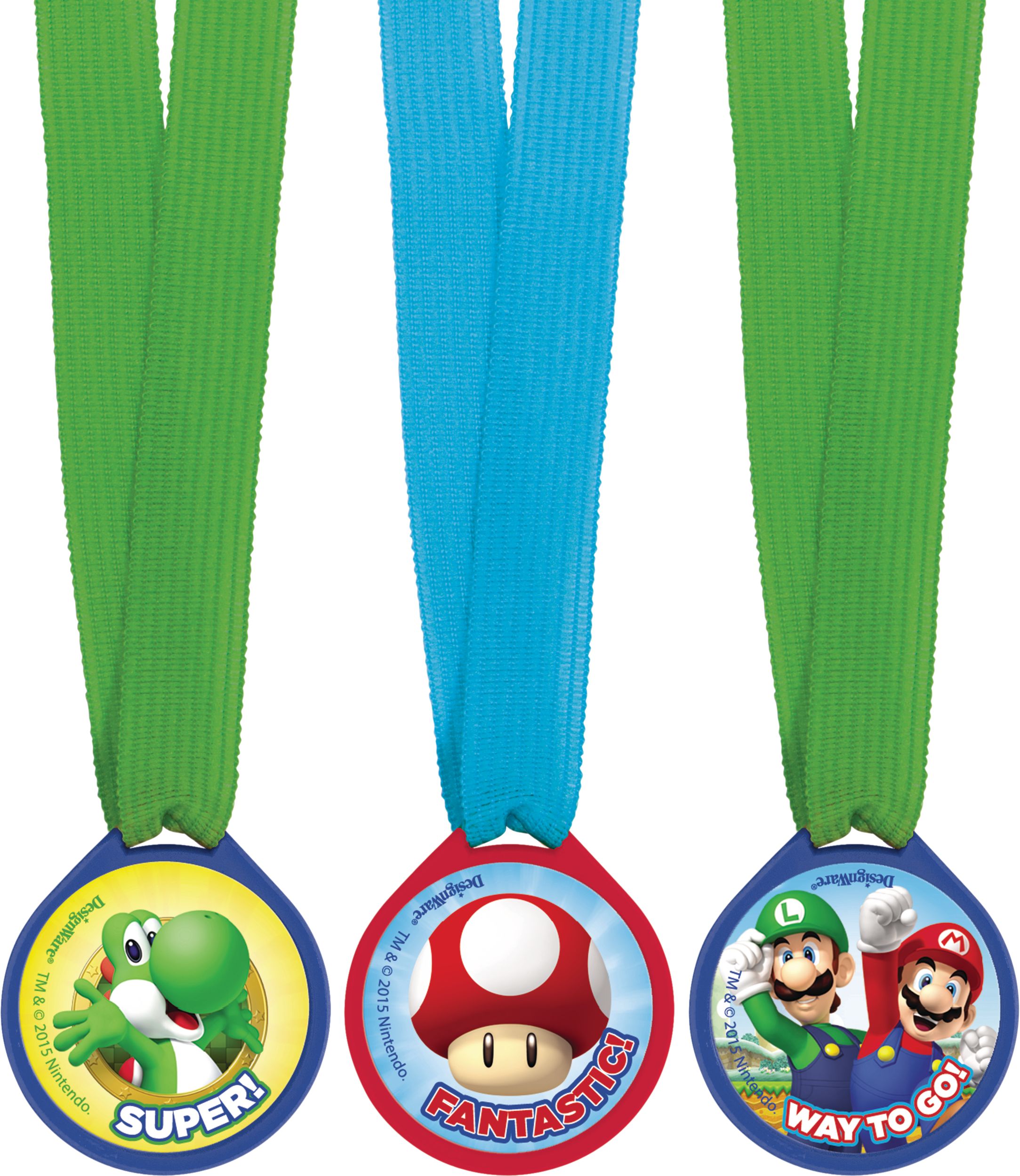 Super Mario Birthday Party Award Medals, Blue/Red/Yellow/Green, 12-pk ...