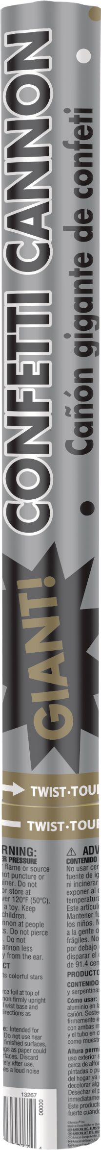 Giant Confetti Cannon, Black/Gold/Silver | Party City