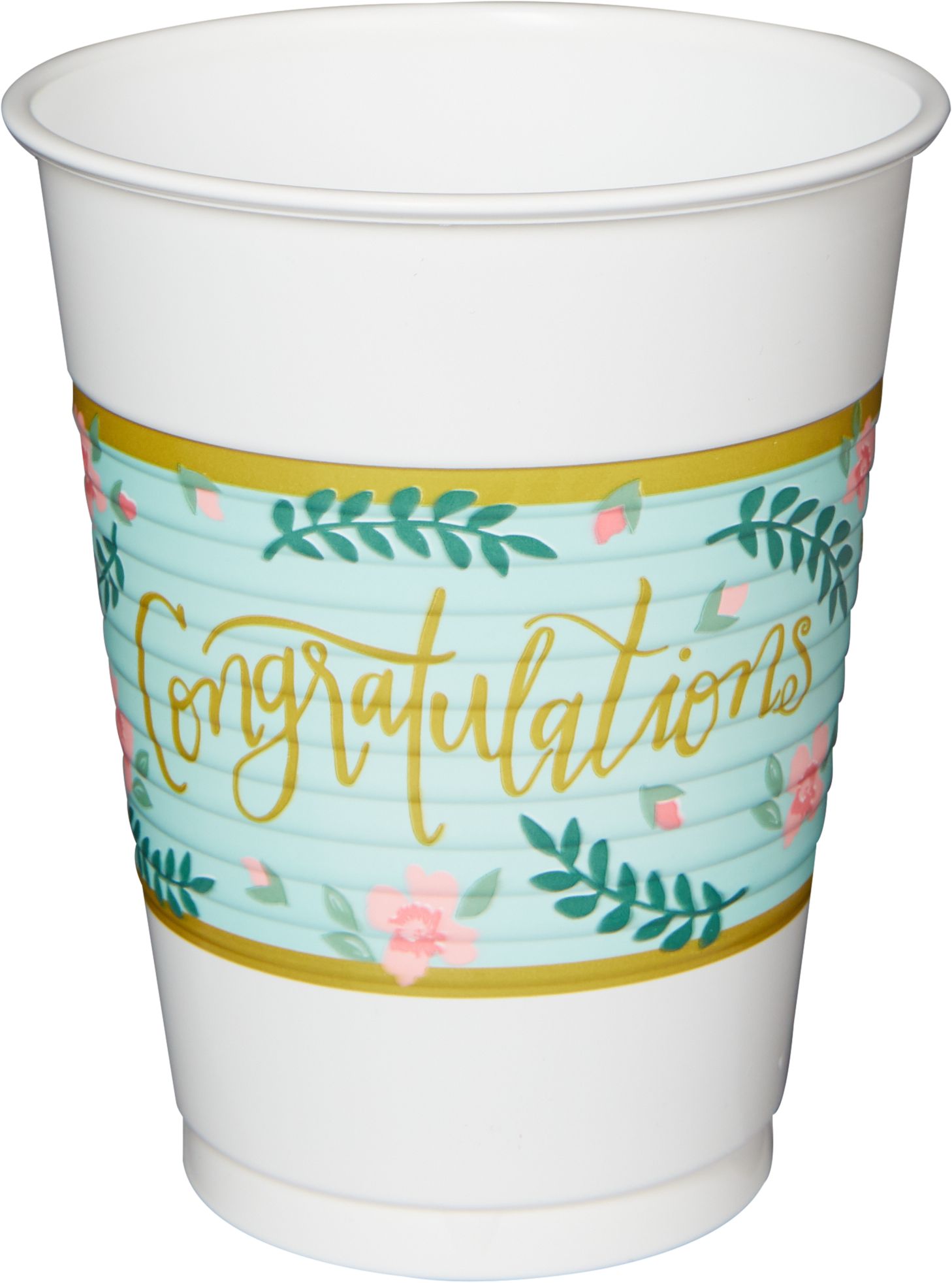 Mint to Be "Congratulations" Plastic Reusable Cups, White/Mint, Floral ...