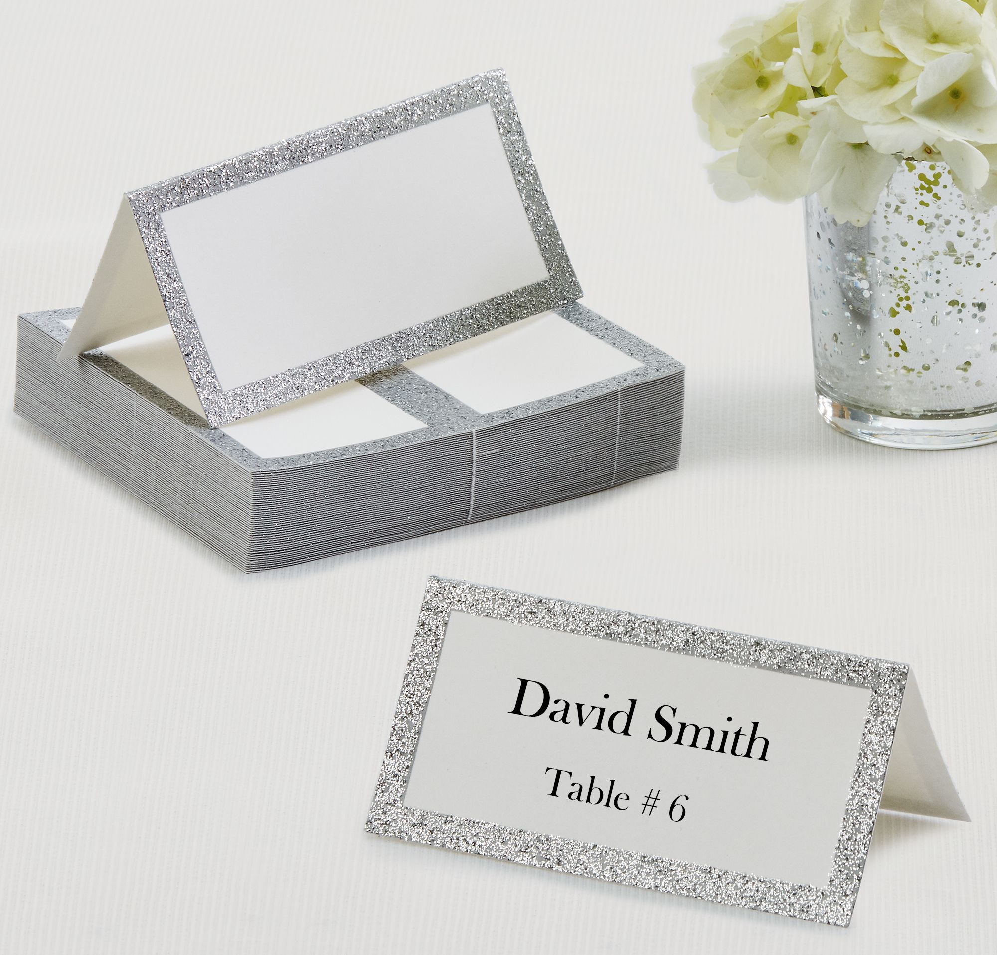 Name Table Glitter Place Cards, Silver, 50-pk, for Wedding/Anniversary ...