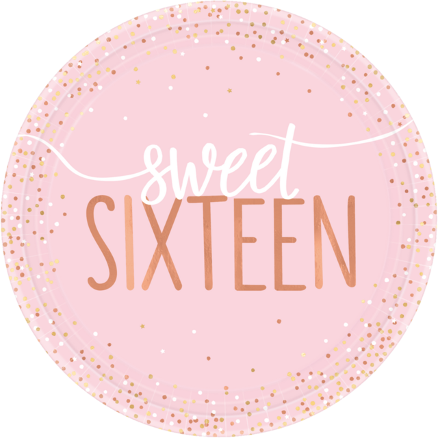 "Sweet Sixteen" Round Paper Disposable Dessert Plates, Pink, Polka Dot ...