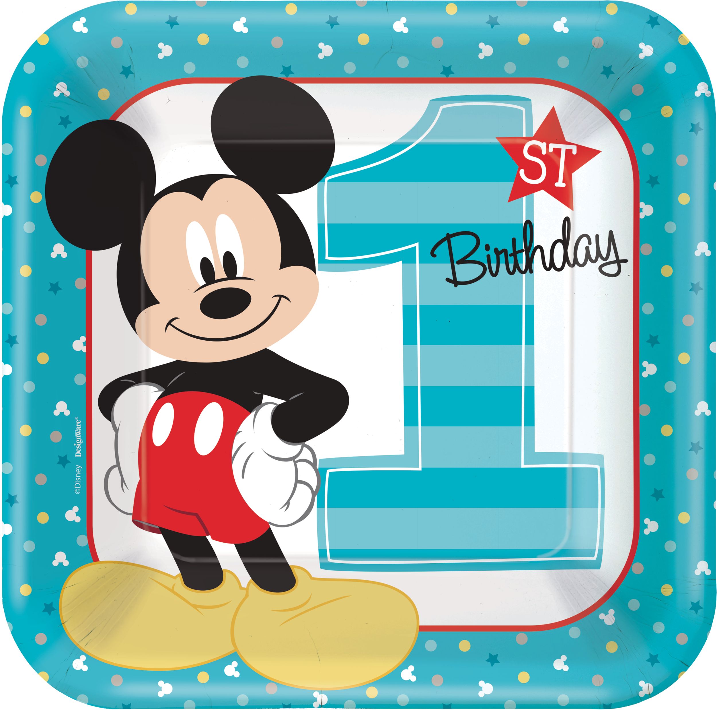 Disney Mickey Mouse Milestone 1st Birthday Square Lunch Plates, 9-in, 8 ...