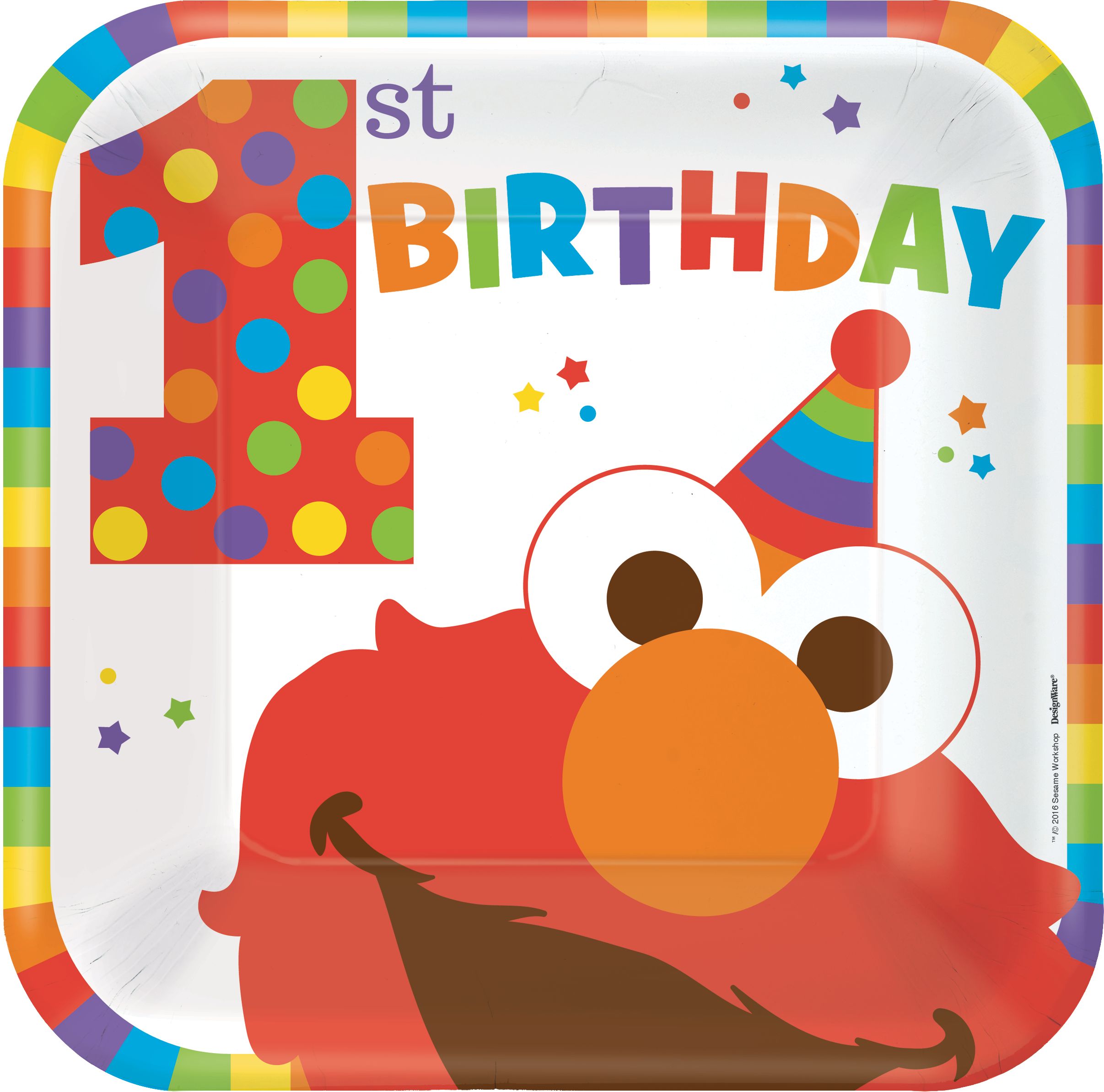 Sesame Street Elmo 1st Birthday Party Square Lunch Plates, 8-pk | Party ...