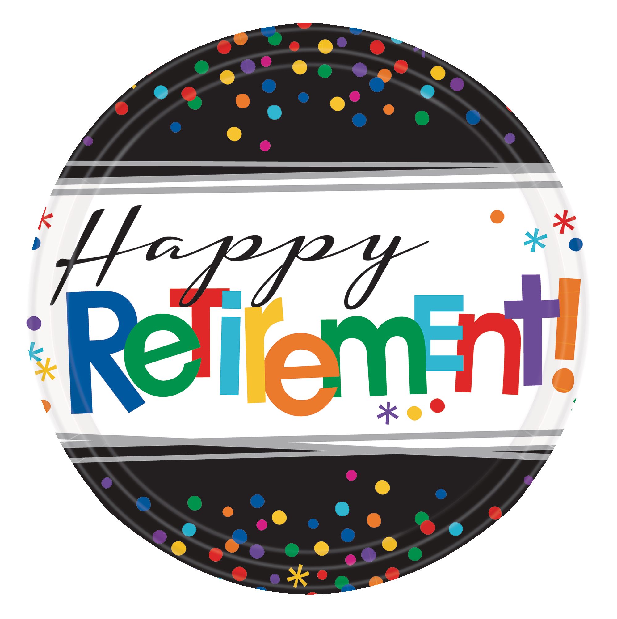 "Happy Retirement" Round Paper Disposable Dinner Plates, Black/Multi ...