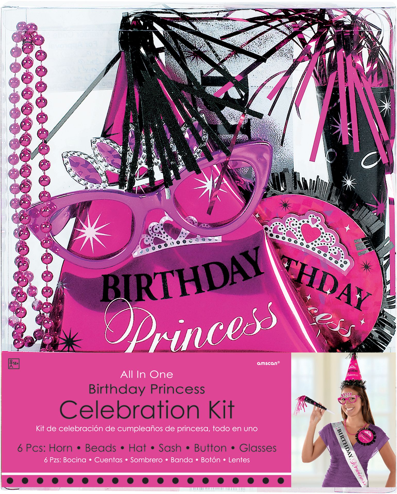Princess Kit with Sash, Button, Glasses, Party Hat, Horn & Necklace ...