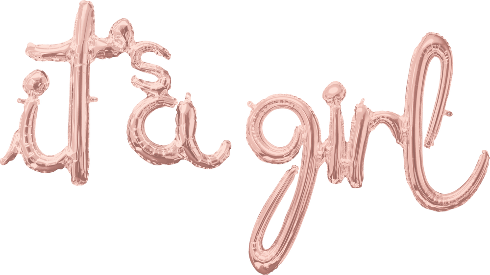 "It's a Girl" Cursive Letters Satin Foil Balloon, Rose Gold, 56x30-in ...