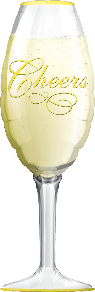 "Cheers" Champagne Wine Glass Satin Foil Balloon, Gold/Silver, 38-in ...