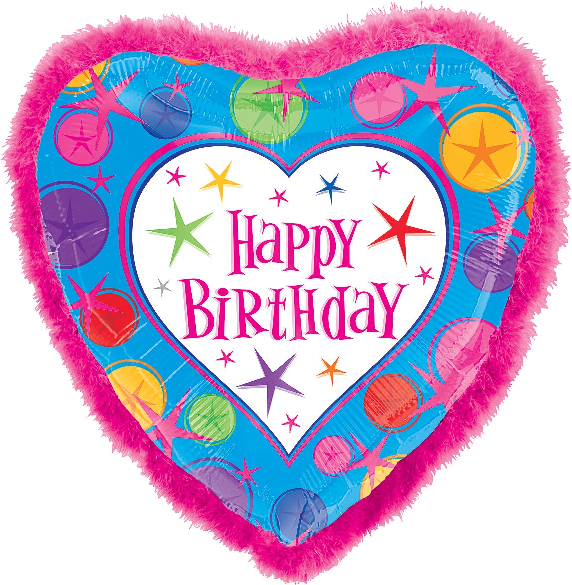 "Happy Birthday" Heart Boa Trim Satin Foil Balloon, Multi-Coloured ...