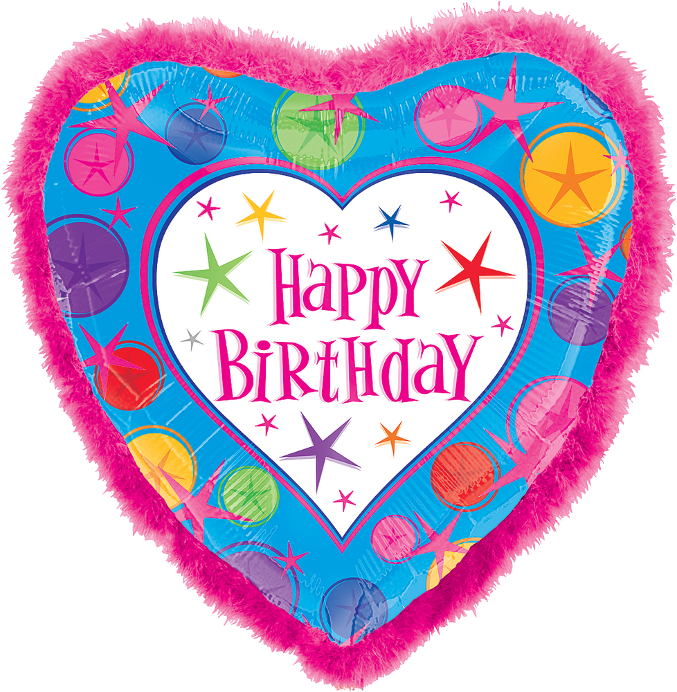 Heart Happy Birthday Foil Balloon with Boa Trim, Helium Inflation ...