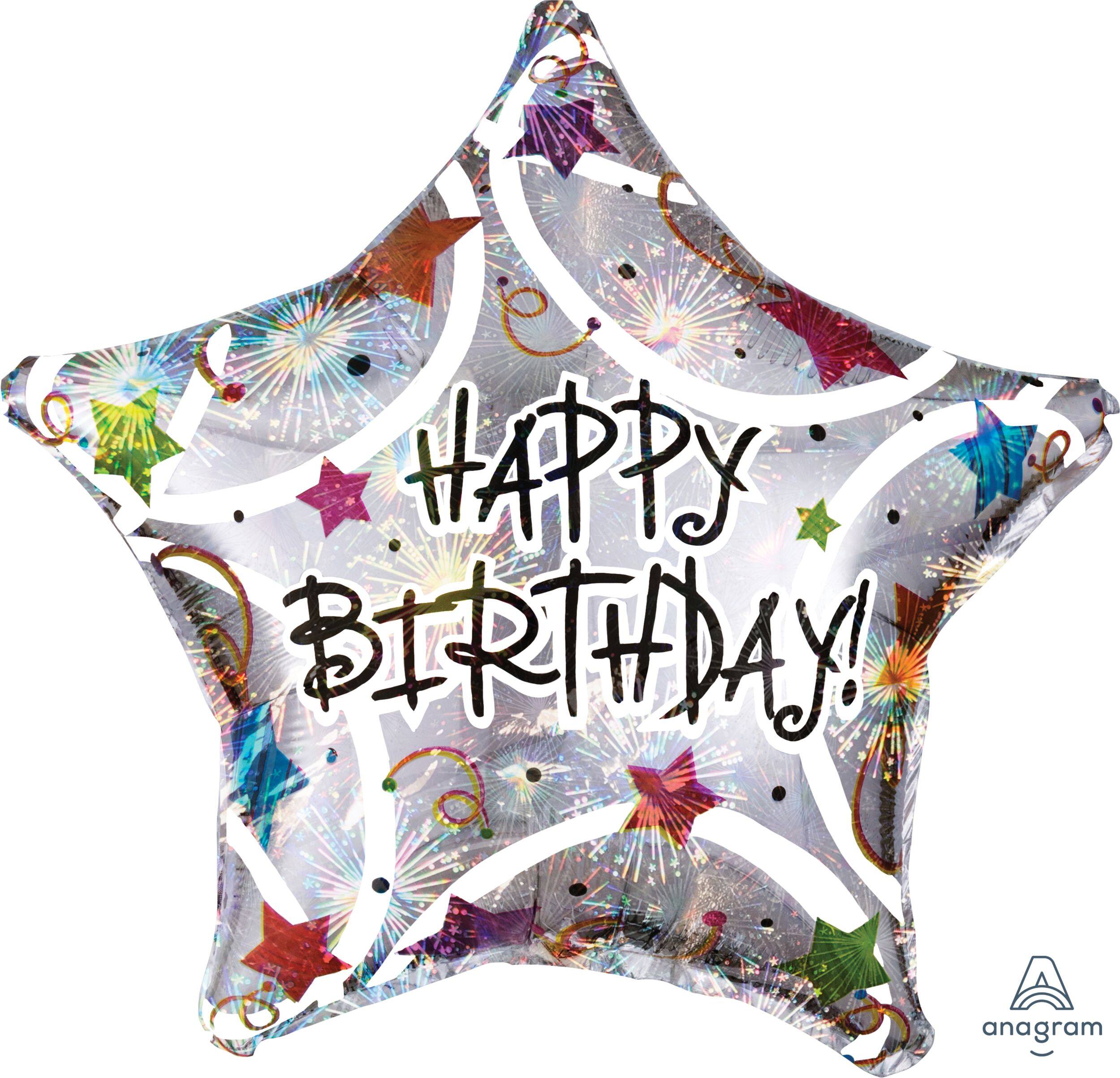 Ballon En Aluminium Satiné étoile Happy Birthday Argent Multicolore