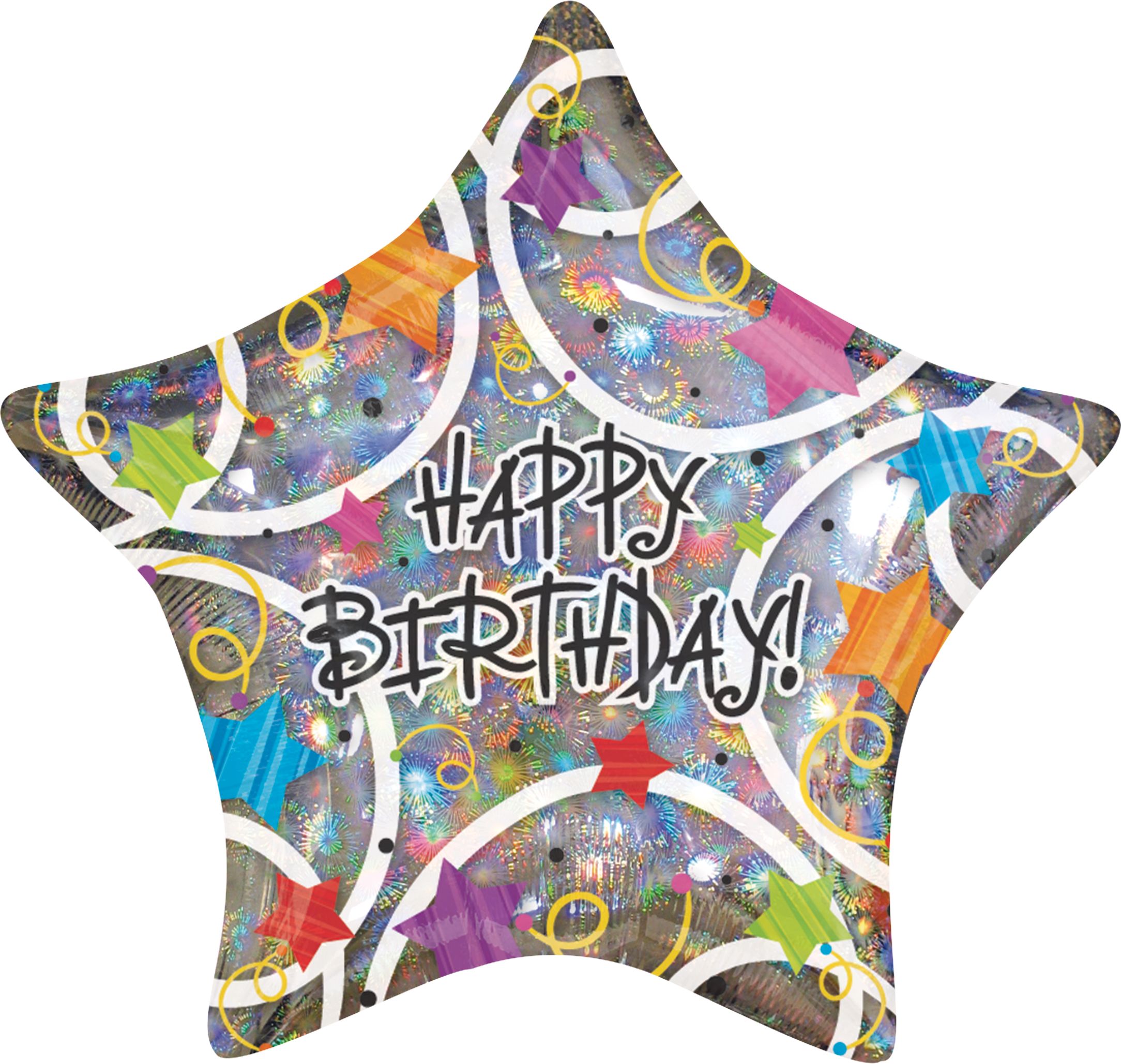 Ballon En Aluminium Satiné étoile Happy Birthday Argent Multicolore