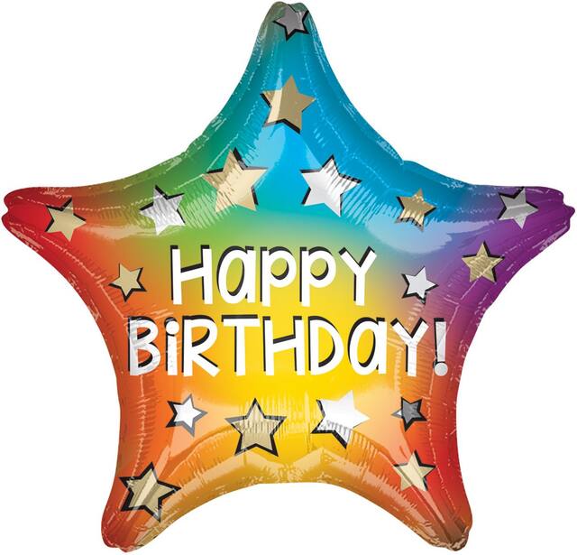 Ballon En Aluminium Satiné étoile Happy Birthday Multicolore étoiles