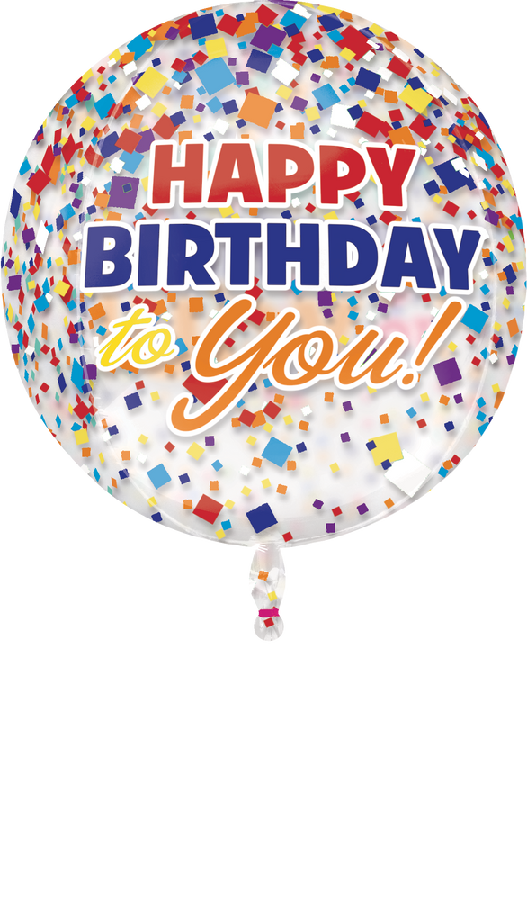 Ballon en aluminium Rainbow-fetti Happy Birthday See Thru Orbz ...