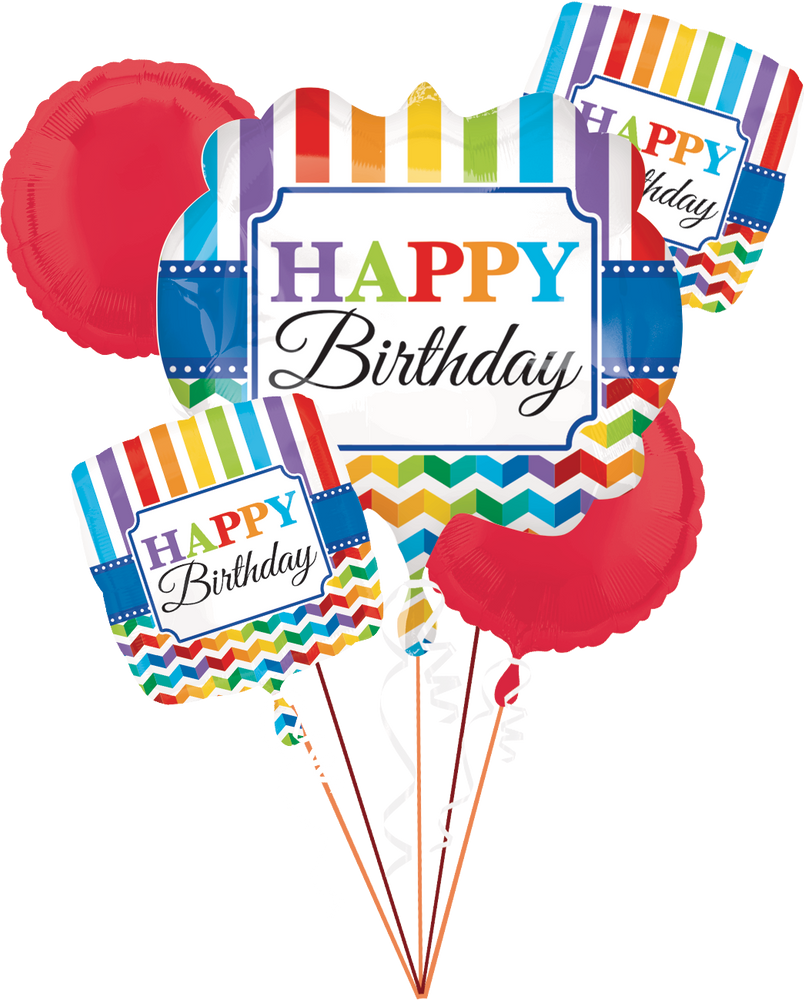 Rainbow Chevron Birthday Balloon Bouquet, 5-pc | Party City