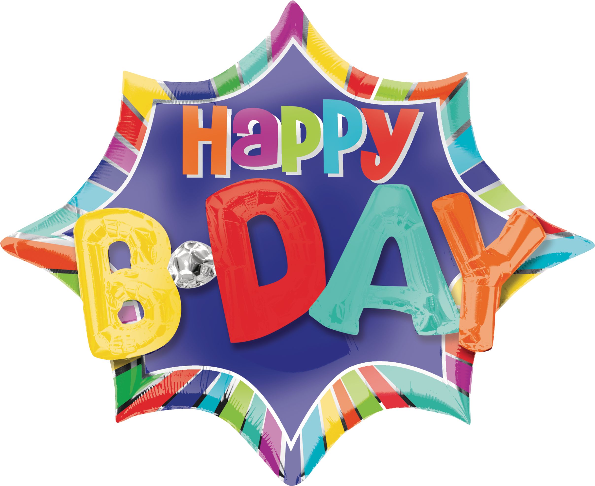 "Happy B-Day" 3D Starburst Satin Foil Balloon, Multi-Coloured, 35-in ...