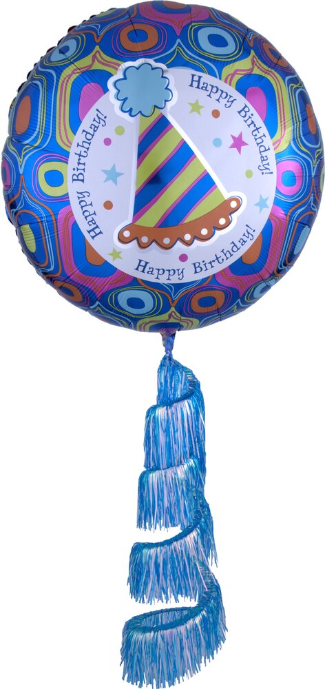 Retro Birthday Foil Balloon with Coil Fringe Tail, Helium Inflation ...