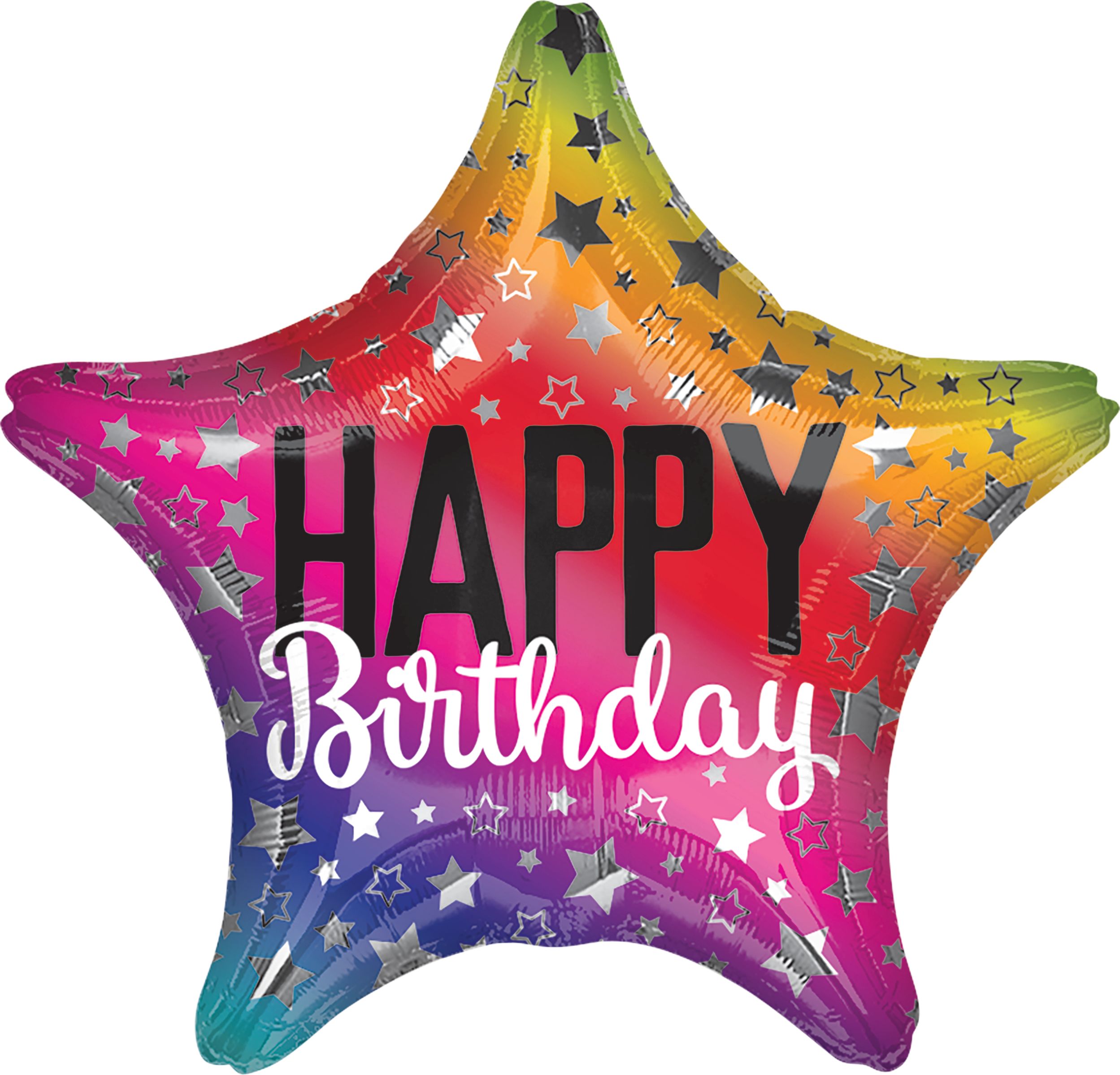 Ballon En Aluminium Satiné étoile Happy Birthday Multicolore étoiles