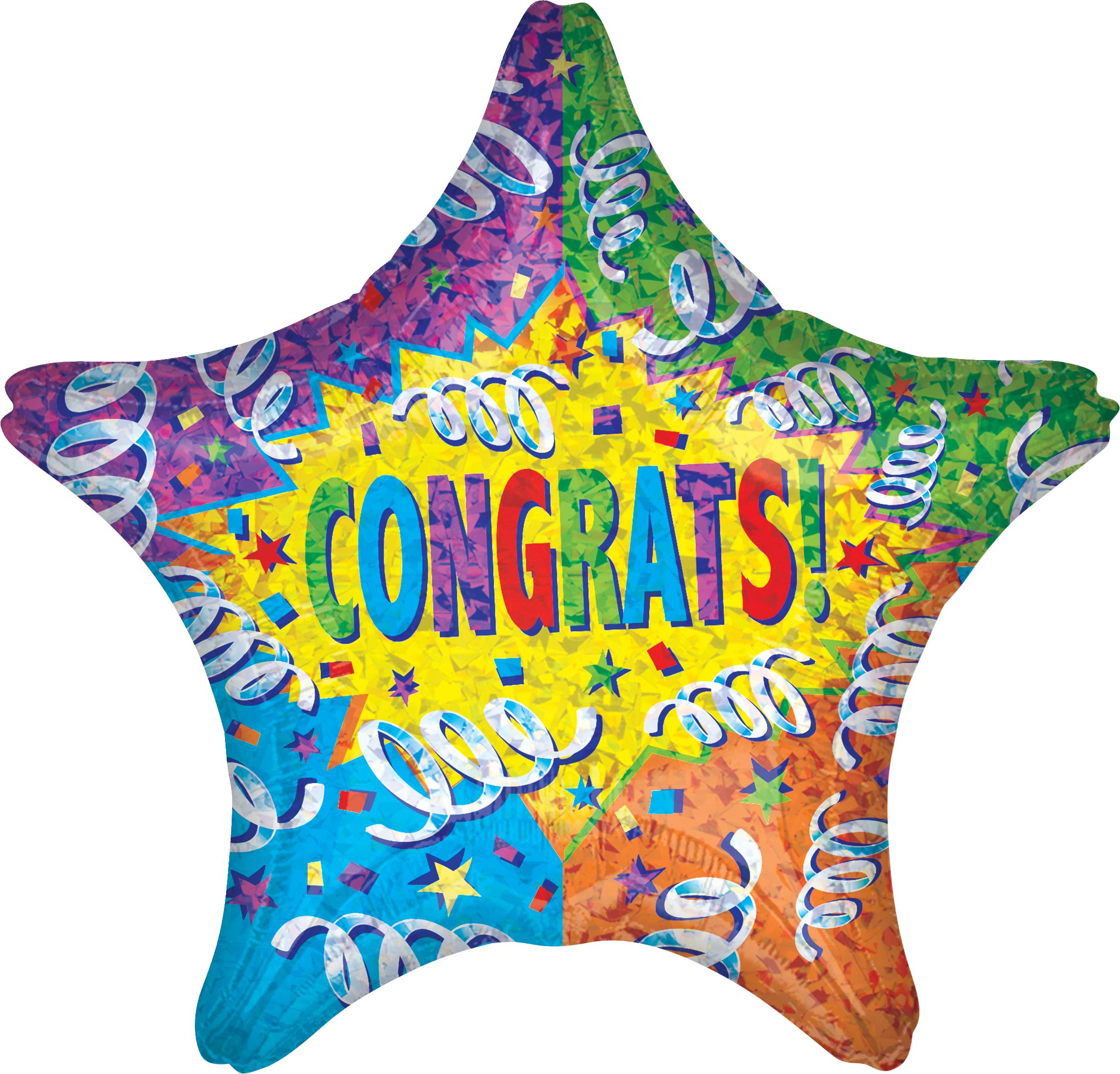 "Congrats" Star Satin Foil Balloon, Multi-Coloured, Confetti, 28-in ...