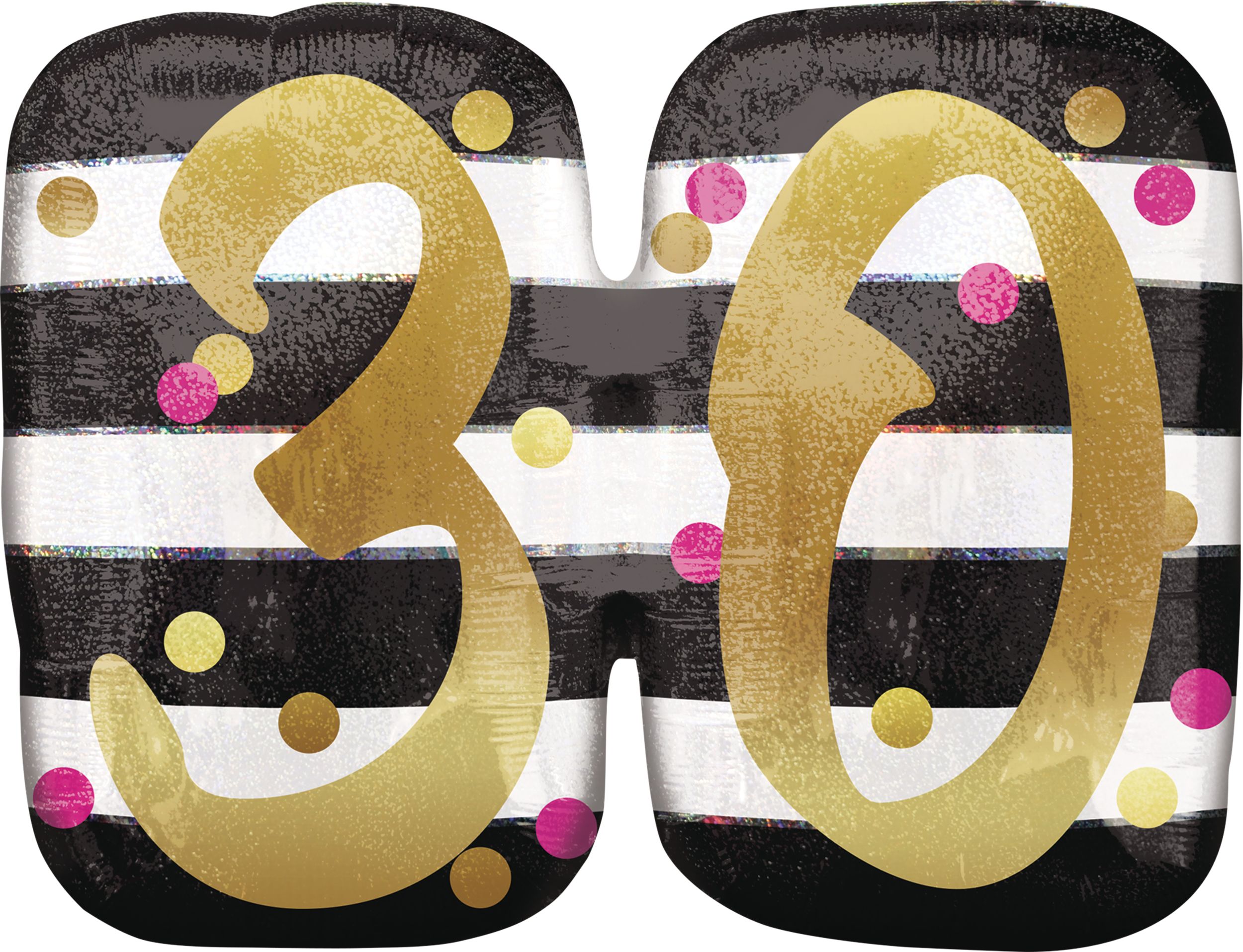 Prismatic Pink & Gold "30" Round Satin Foil Balloon, Black/White ...