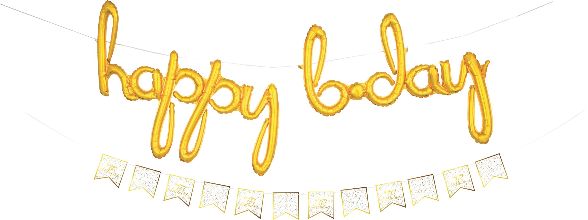 Air-Filled "Happy Bday" Cursive Letter Foil Balloons with Pennant ...
