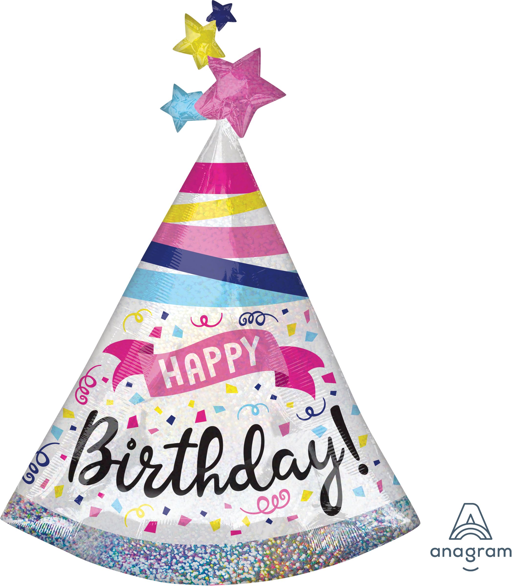 Ballon En Aluminium Satiné Chapeau De Fête Happy Birthday Multicolore