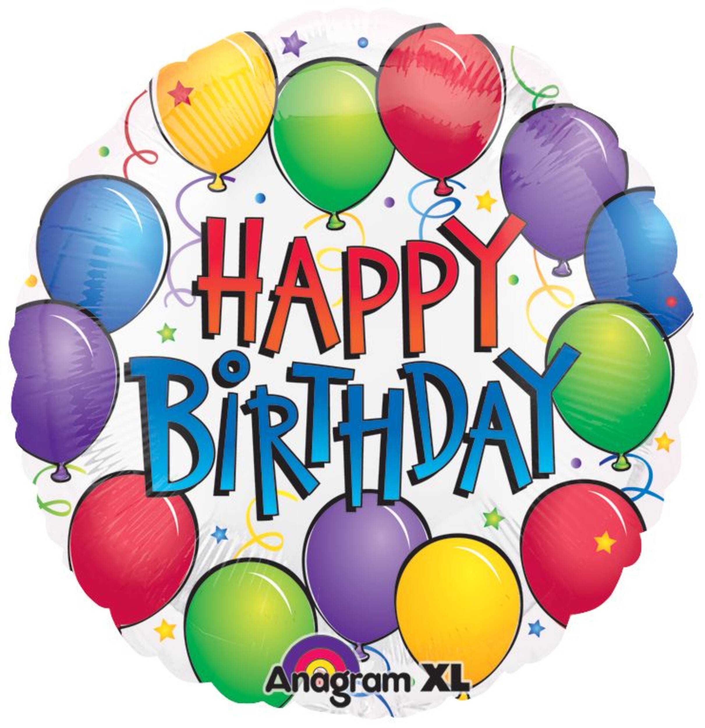 Ballon En Aluminium Satiné Rond Happy Birthday Blanc Multicolore
