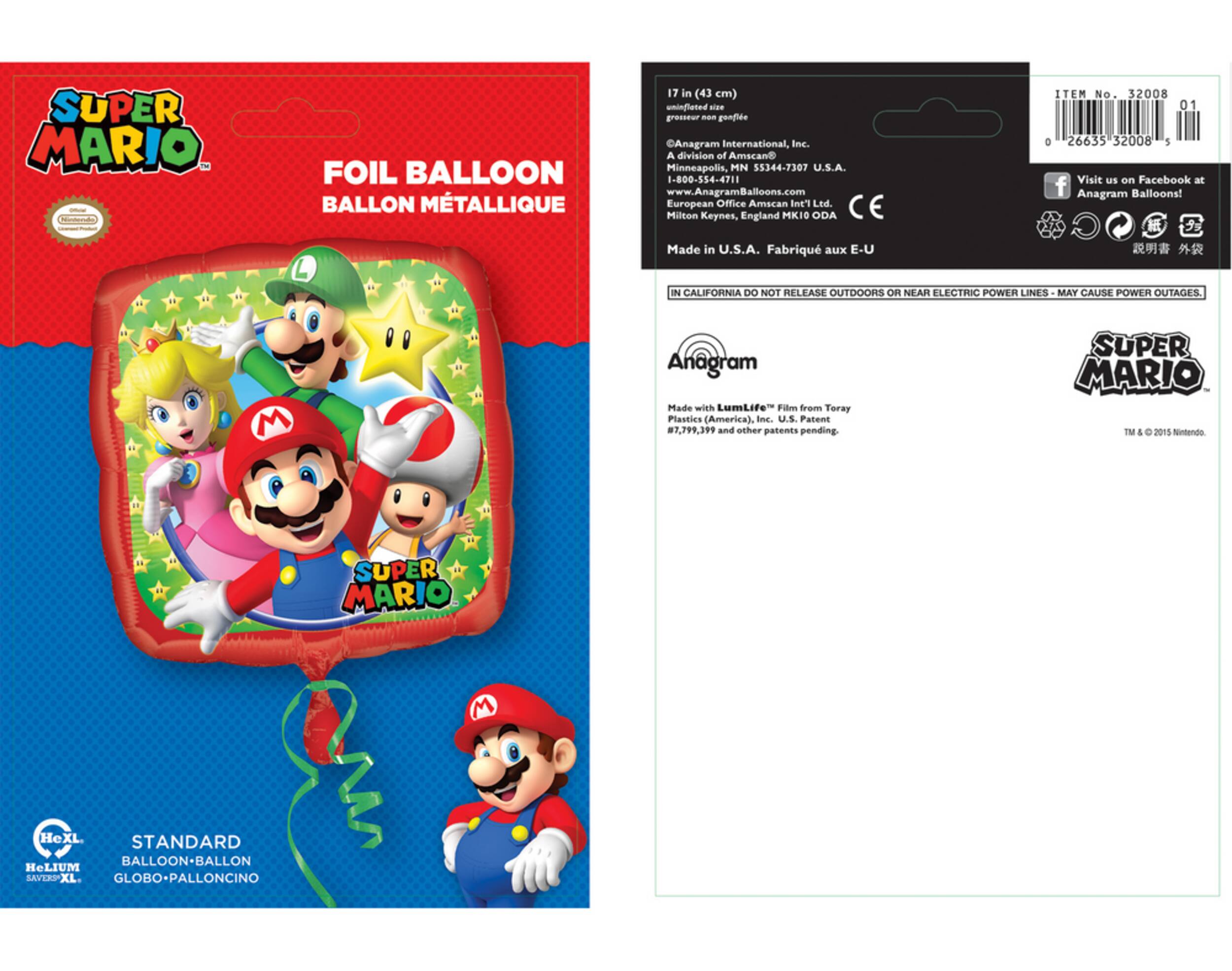 Nintendo Super Mario Bros Luigi/Toad/Princess Peach Square Satin Foil ...