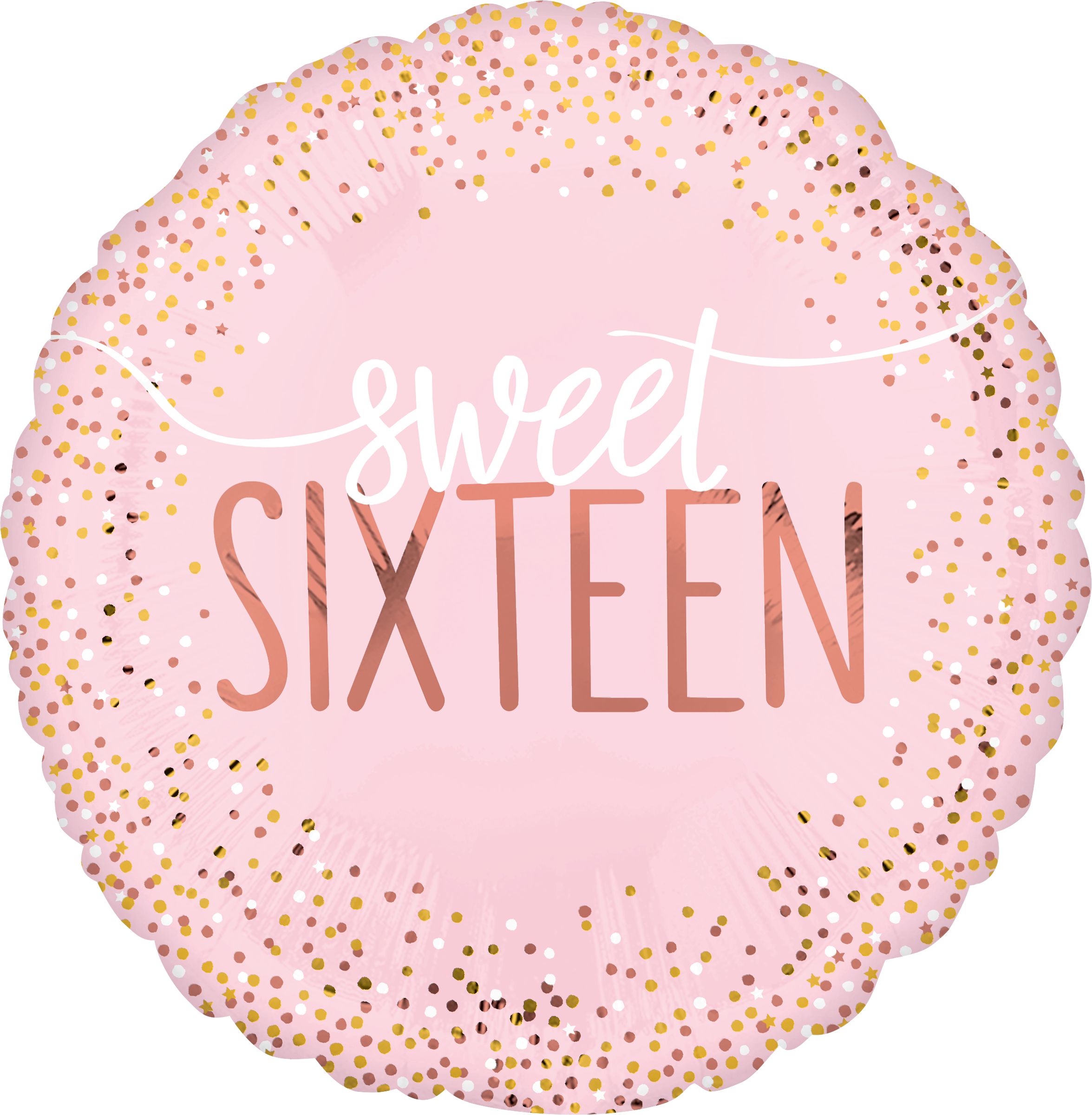 "Sweet Sixteen" Round Satin Foil Balloon, Pink/Rose Gold, Polka Dot, 17 ...