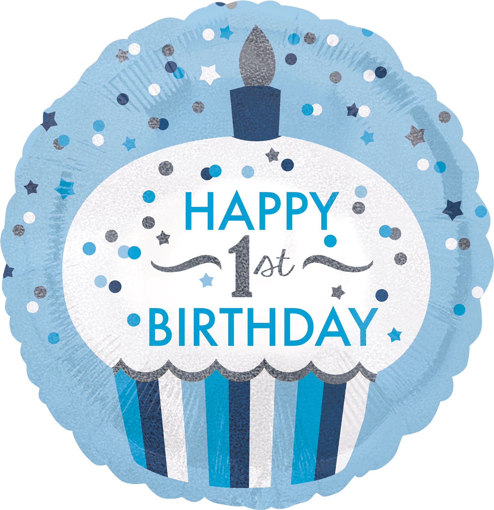 "Happy 1st Birthday" Round Satin Foil Balloon, Blue, Cupcake, 18-in ...
