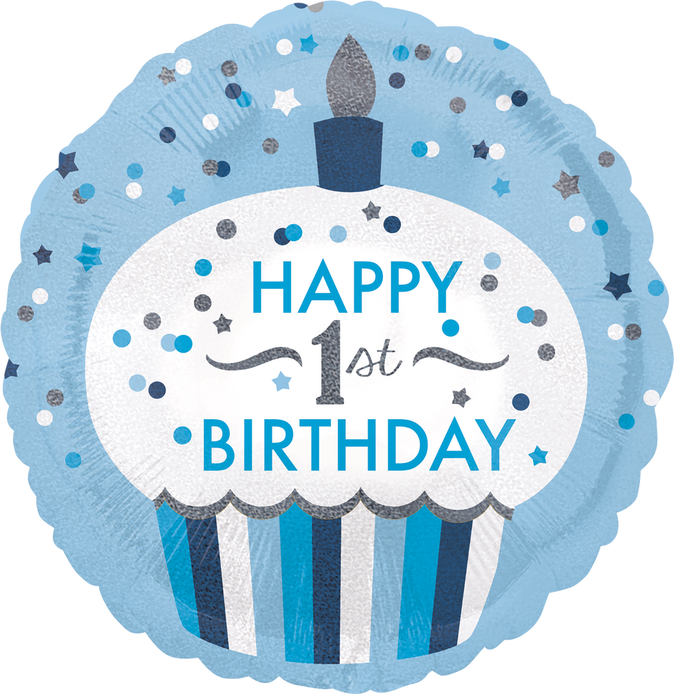 Cupcake 1st Birthday Foil Balloon, Helium Inflation Included, Blue, 18 ...