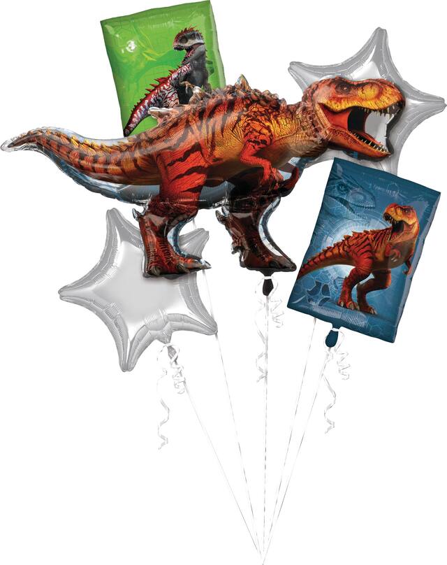 Jurassic World Dinosaur Foil Balloon Bouquet for Birthday Party, Helium Inflation Included, 5-pc ...