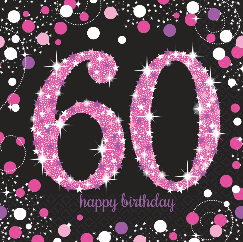 Pink Sparkling Celebration 60th Birthday Lunch Napkins, 16-pk | Party City