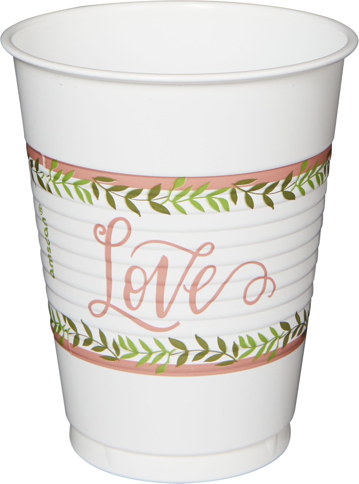 "Love" Plastic Reusable Cups, White/Pink, Greenery, 16-oz, 25-pk, for ...
