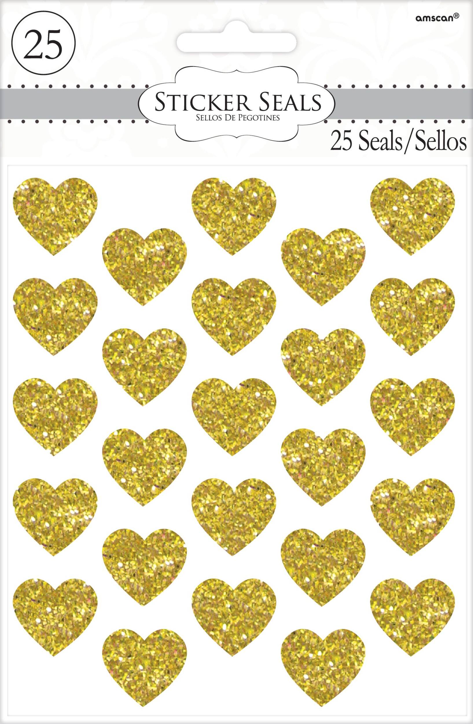Glitter Gold Heart Sticker Seals, 25-pk | Party City