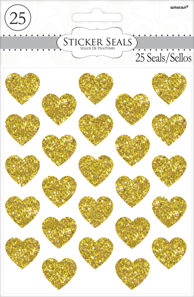Glitter Gold Heart Sticker Seals, 25-pk | Party City