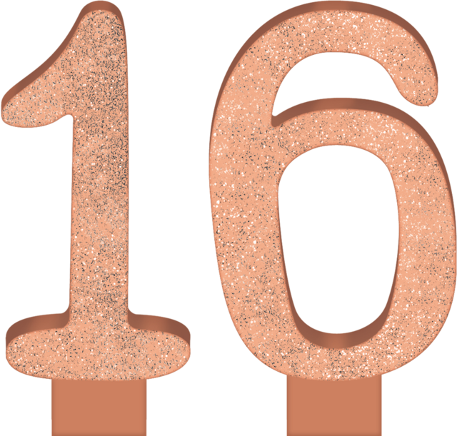 Glitter Rose Gold Number 16 Birthday Candles, 2-pc | Party City