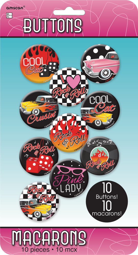Classic 50s Buttons, 10-pk | Party City