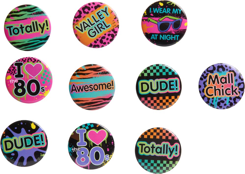Totally 80s Buttons, 10-pk | Party City